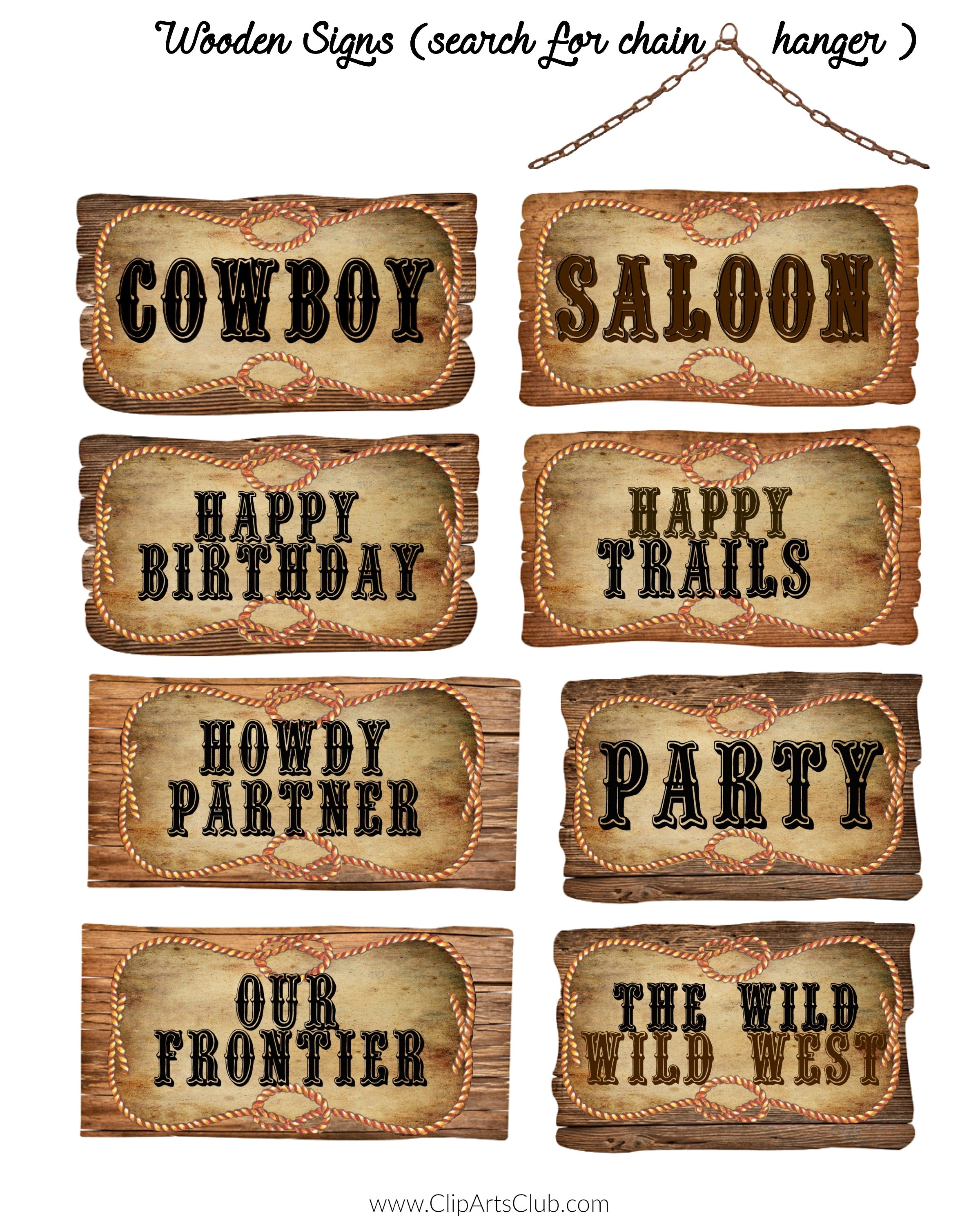 Wooden Cowboy Signs Collage Sheet & Chain Hanger | Moms Craft Club